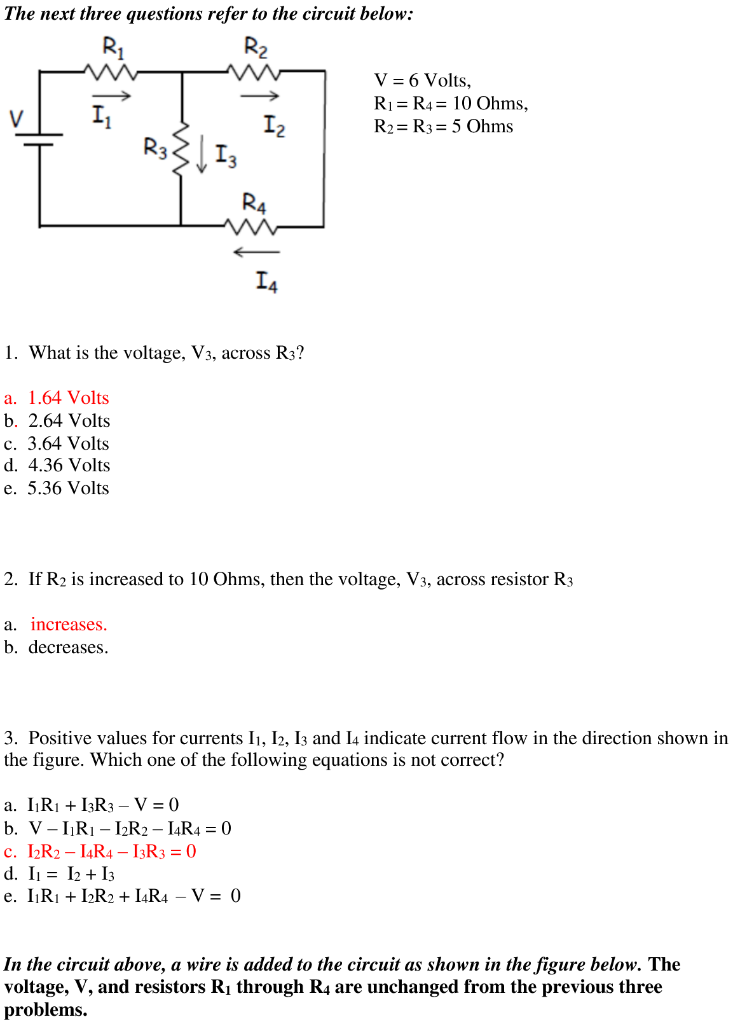 Solved The next three questions refer to the circuit below: | Chegg.com