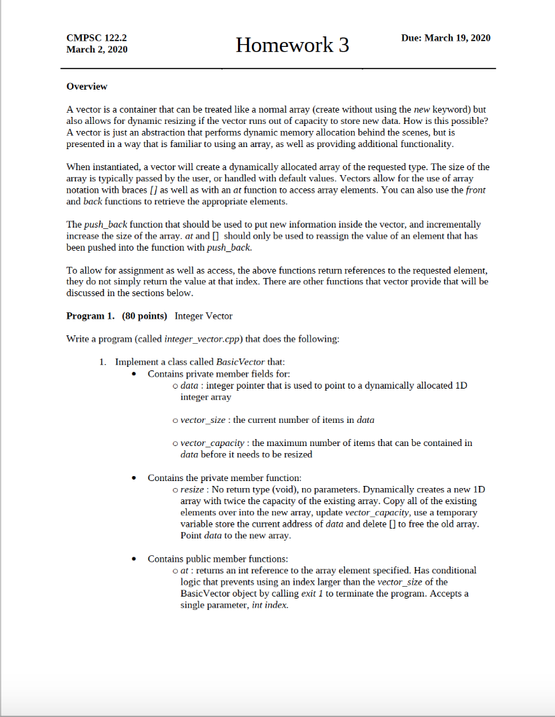 CMPSC 122.2 March 2, 2020 Homework 3 Due: March 19, | Chegg.com