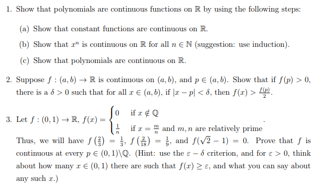 Solved 1. Show that polynomials are continuous functions on | Chegg.com