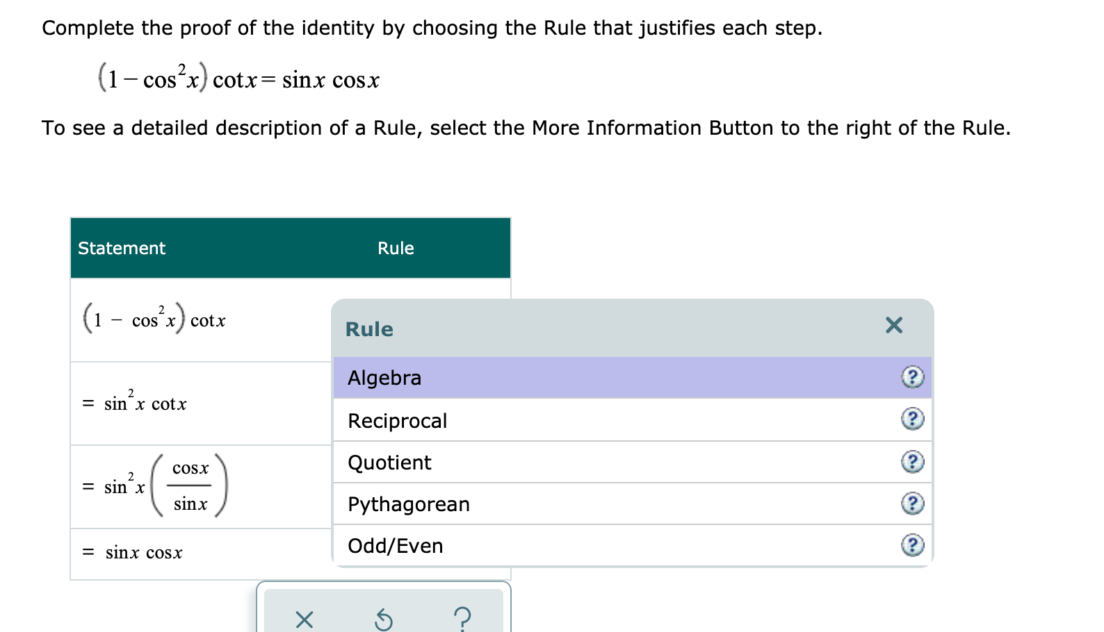 Solved Complete the proof of the identity by choosing the | Chegg.com