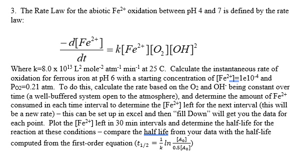 3. The Rate Law for the abiotic Fe2+ oxidation | Chegg.com