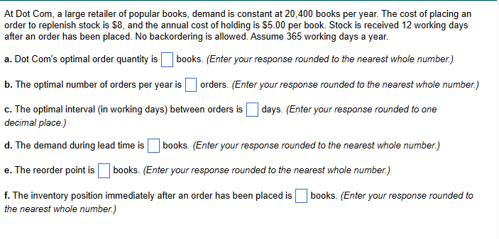 Solved At Dot Com, a large retailer of popular books, demand | Chegg.com