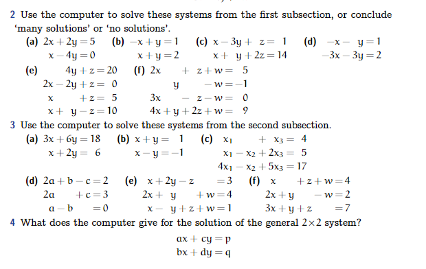 2 Use the computer to solve these systems from the | Chegg.com