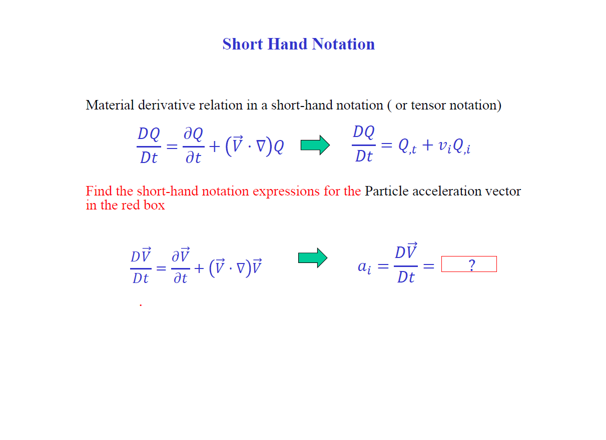 Solved Short Hand Notation Material derivative relation in a | Chegg.com
