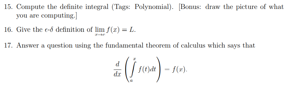 Solved 15. Compute the definite integral (Tags: Polynomial). | Chegg.com
