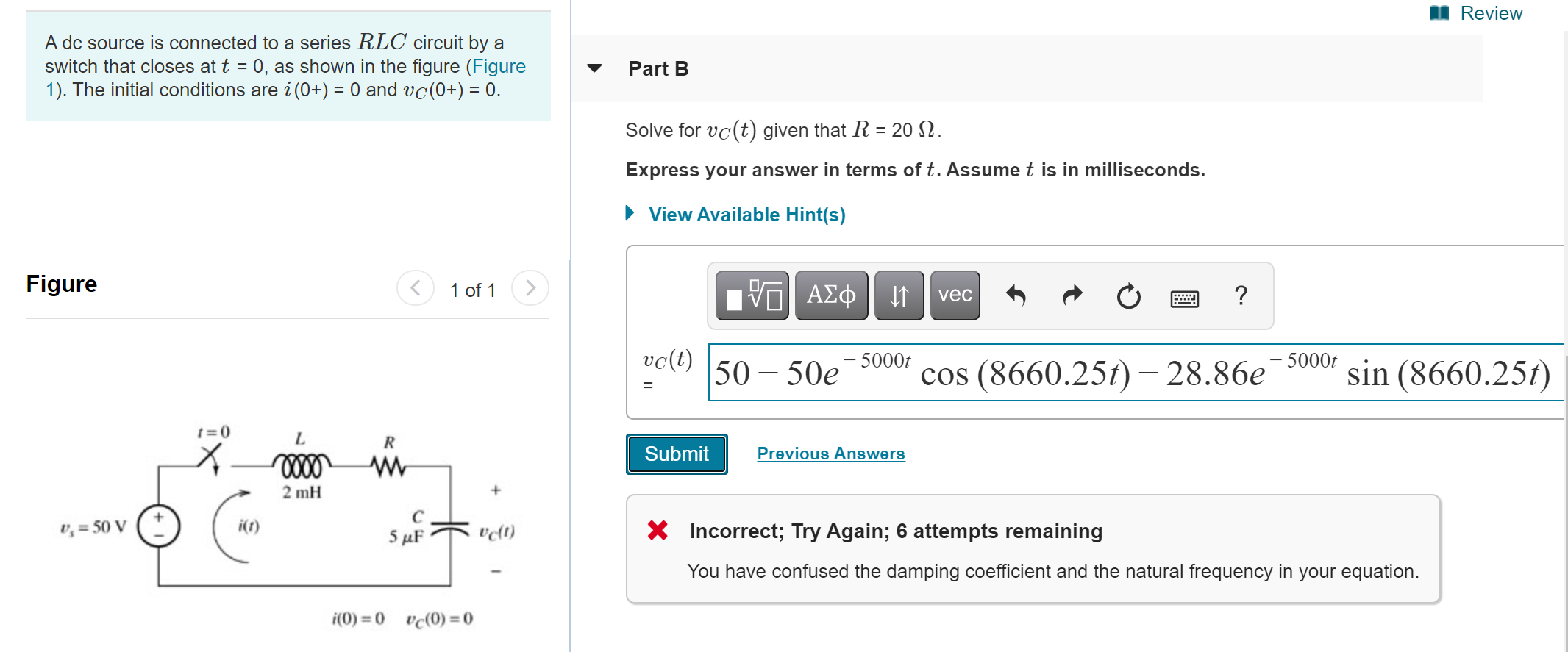 Solved | Review A dc source is connected to a series RLC | Chegg.com