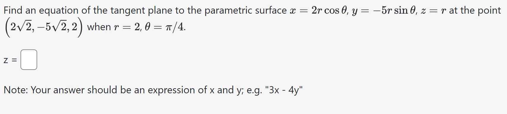 Solved Find an equation of the tangent plane to the | Chegg.com