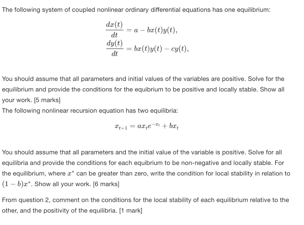 The following system of coupled nonlinear ordinary | Chegg.com