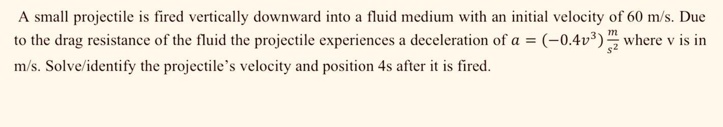 Solved m A small projectile is fired vertically downward | Chegg.com