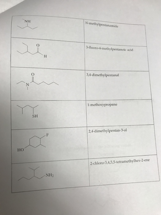 Solved NH N- methylpentanamide 3-fluoro-4-methylpentanoic | Chegg.com