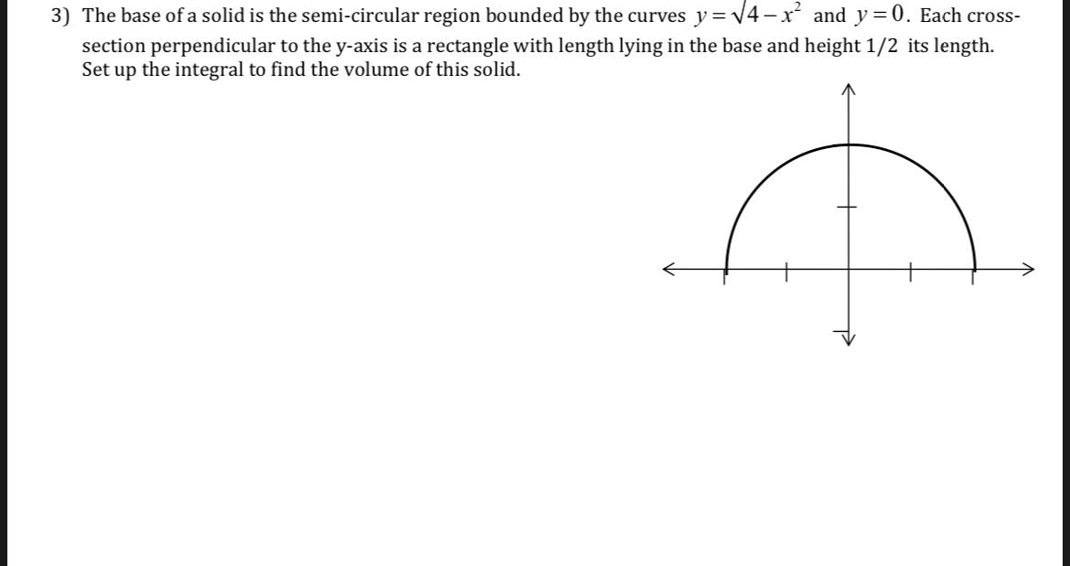 Solved 3) The base of a solid is the semi-circular region | Chegg.com