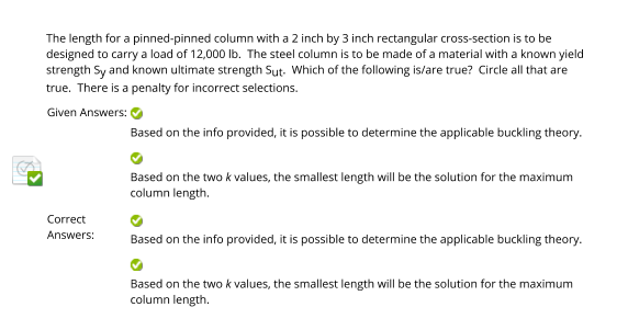 Solved The length for a pinned-pinned column with a 2 inch | Chegg.com