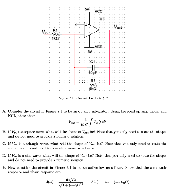 Solved 5v. VCC из out VEE C1 R2 Figure 7.1: Circuit for Lab | Chegg.com