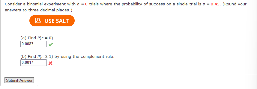 Solved Consider a binomial experiment with n=8 trials where | Chegg.com