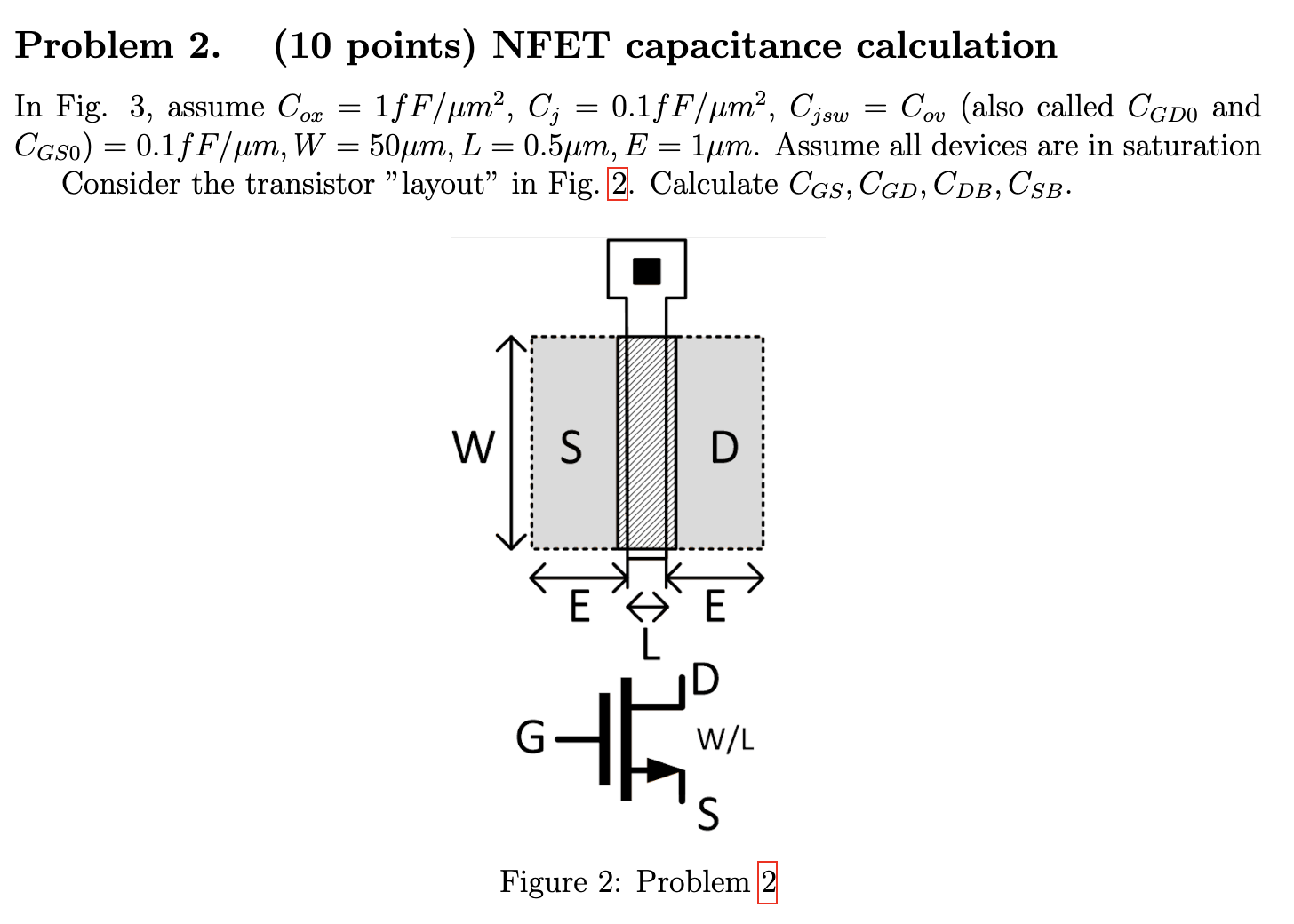Solved Problem 2. (10 points) NFET capacitance calculation | Chegg.com