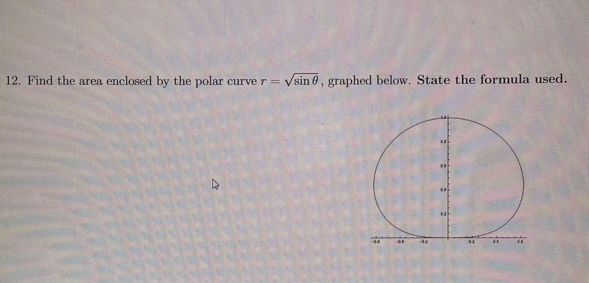 Solved 12. Find the area enclosed by the polar curve r=sinθ, | Chegg.com