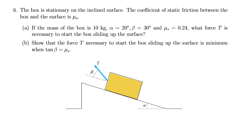 Solved 6. The box is stationary on the inclined surface. The | Chegg.com