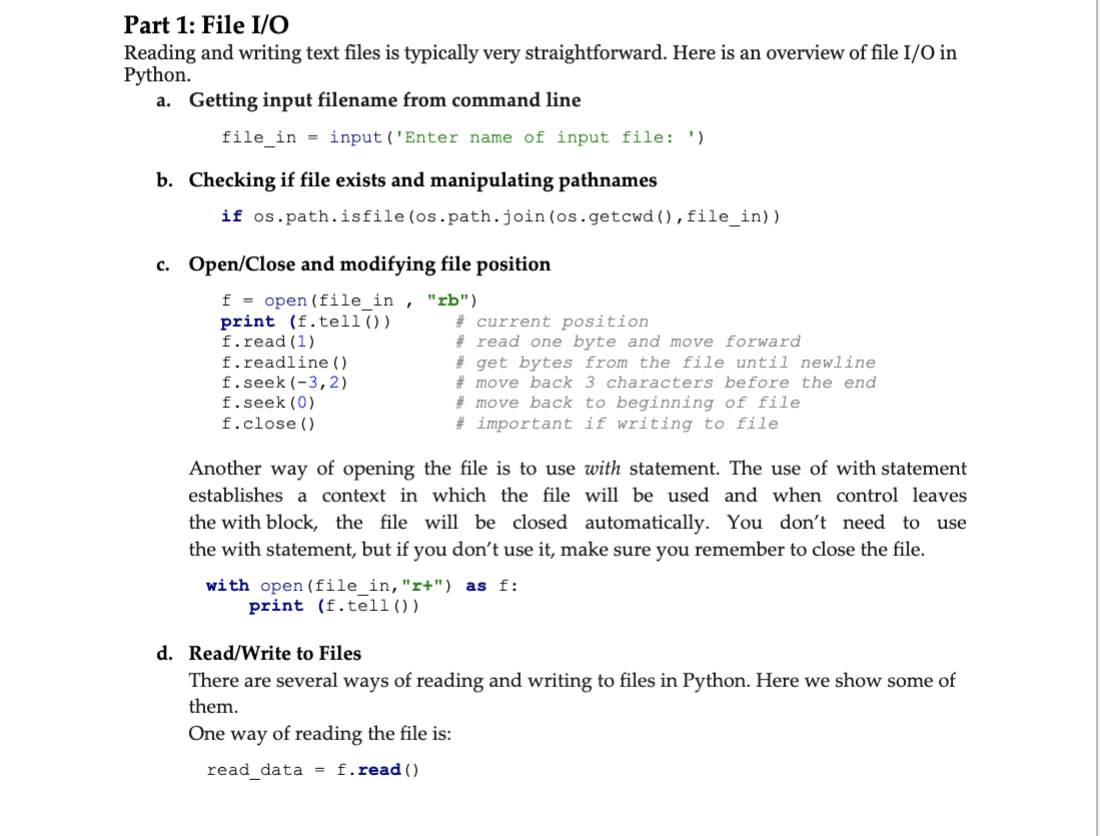 Part 1: File I/O Reading and writing text files is | Chegg.com