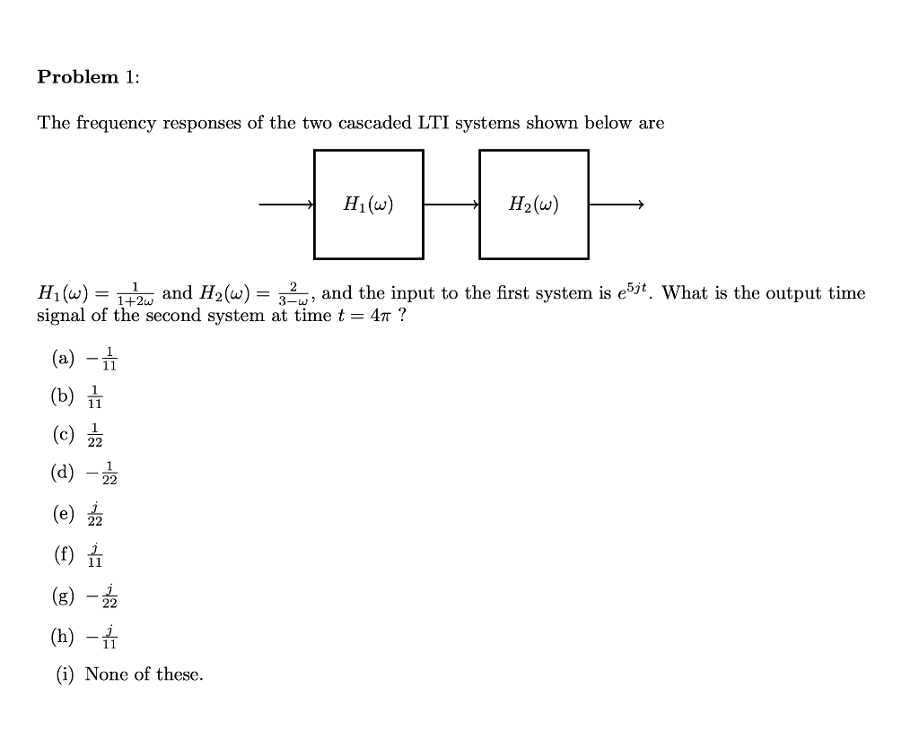 Solved The frequency responses of the two cascaded LTI | Chegg.com