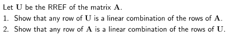 Solved 1 Given the matrix A has RREF U write the first row | Chegg.com
