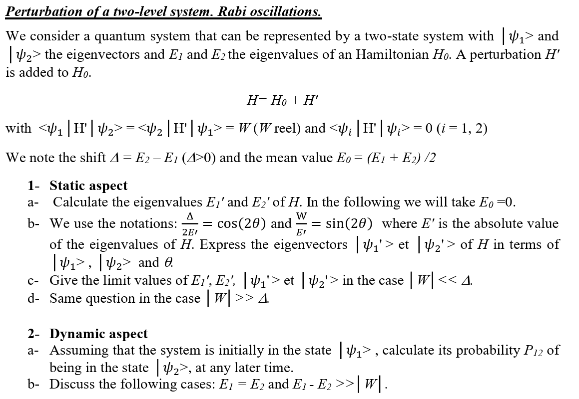 Solved Perturbation of a two-level system. Rabi | Chegg.com