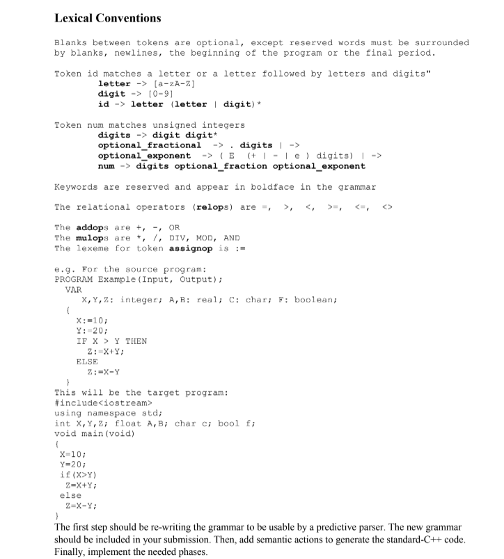 Solved You will be implementing part of a compiler for the | Chegg.com