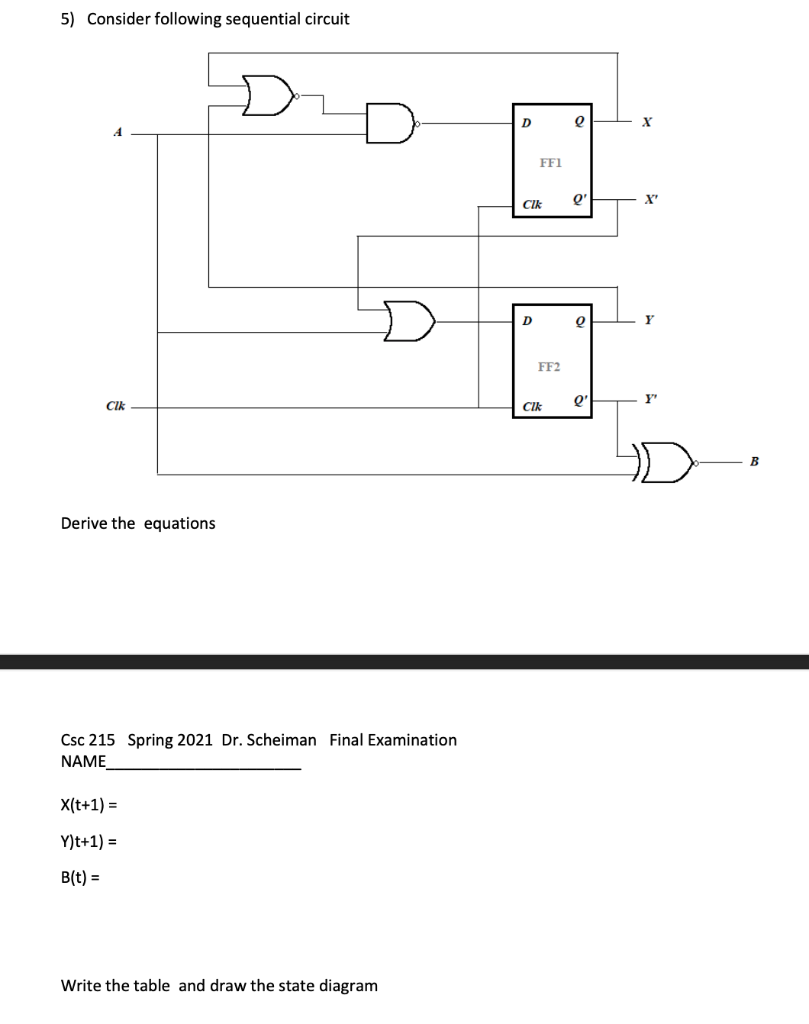 Solved 5) Consider following sequential circuit Derive the | Chegg.com