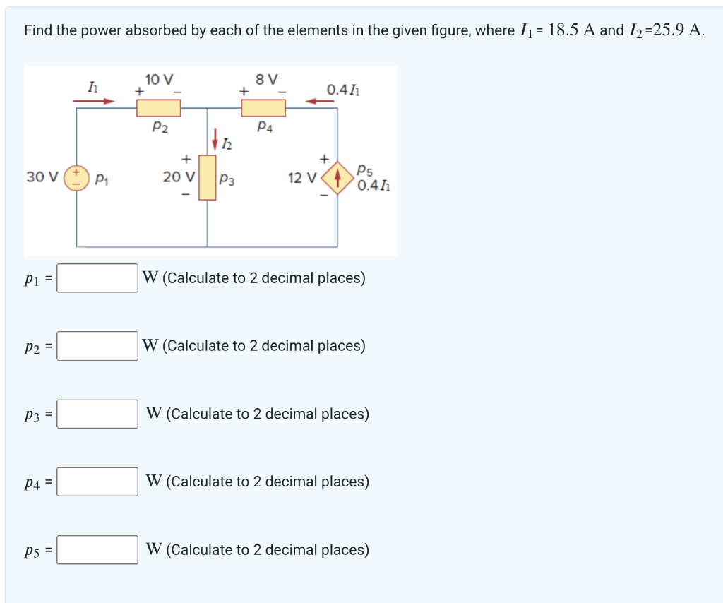 Solved Find the power absorbed by each of the elements in | Chegg.com