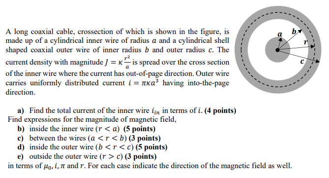 Solved a) Find the total current of the inner wire 𝑖𝑖𝑛 in | Chegg.com