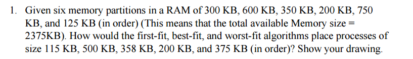 Solved Given six memory partitions in a RAM of | Chegg.com