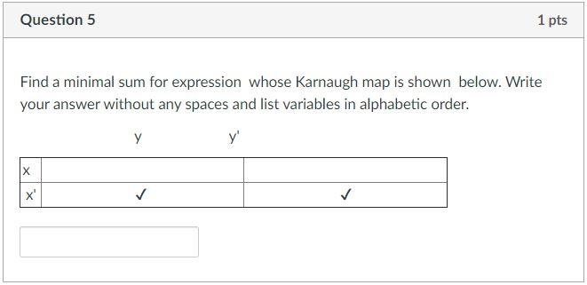 Solved Question 5 1 pts Find a minimal sum for expression | Chegg.com