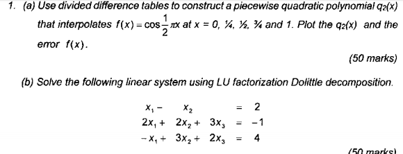 Solved 1. (a) Use divided difference tables to construct a | Chegg.com
