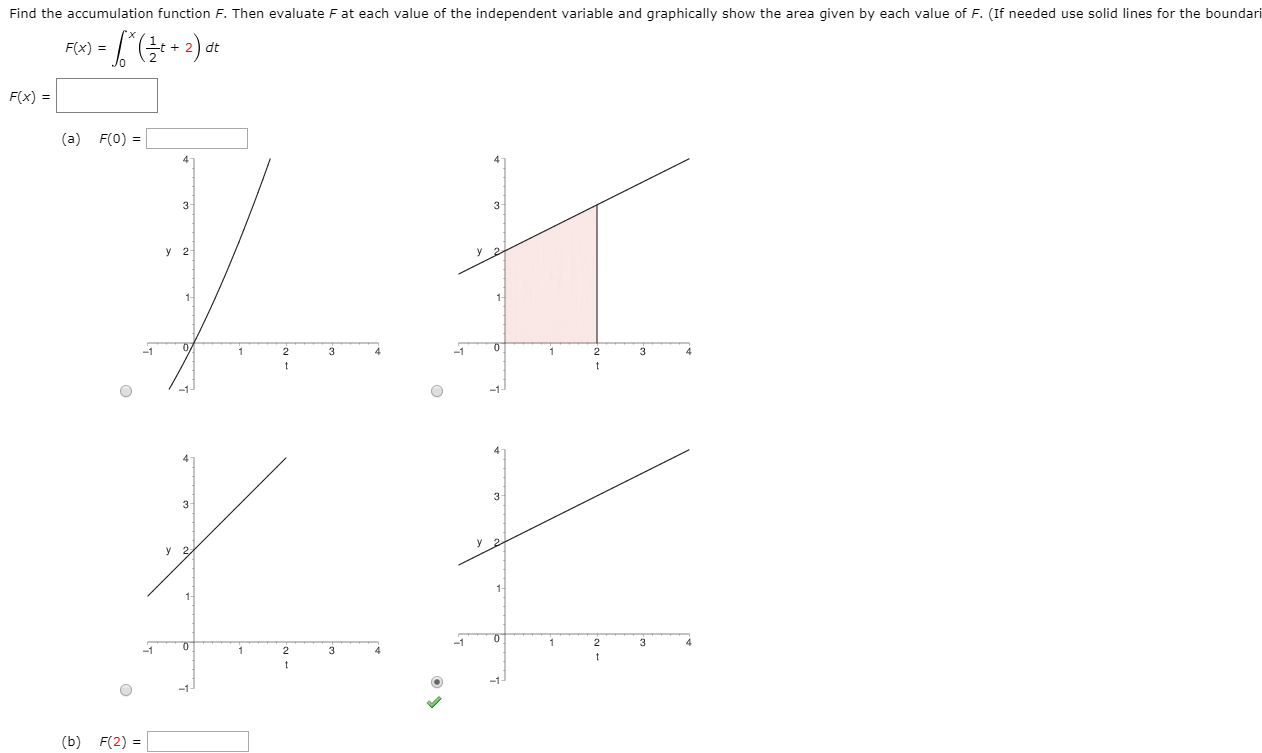 Solved Find the accumulation function F. Then evaluate F at | Chegg.com Solved Find the accumulation function F. Then evaluate F at | Chegg.com