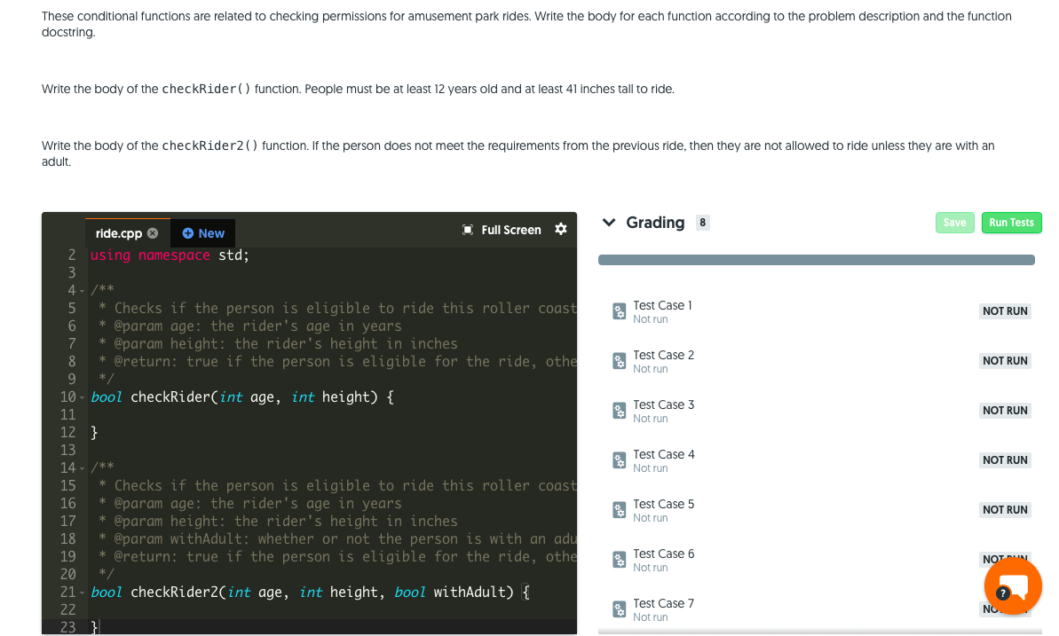 Solved [C++] bool Assignment / 1. Problem 1 Reset to Starter | Chegg.com