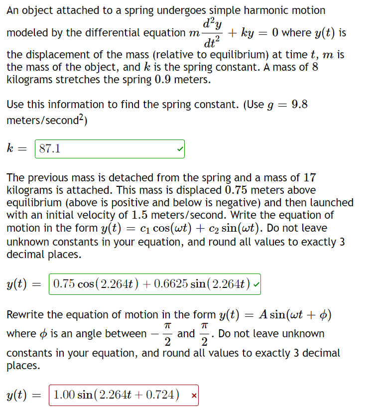 Solved An object attached to a spring undergoes simple | Chegg.com