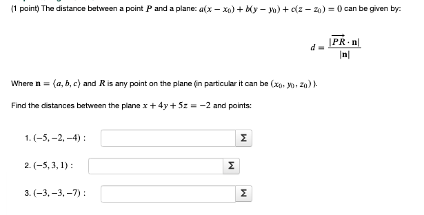 Solved (1 point) The distance between a point P and a line: | Chegg.com