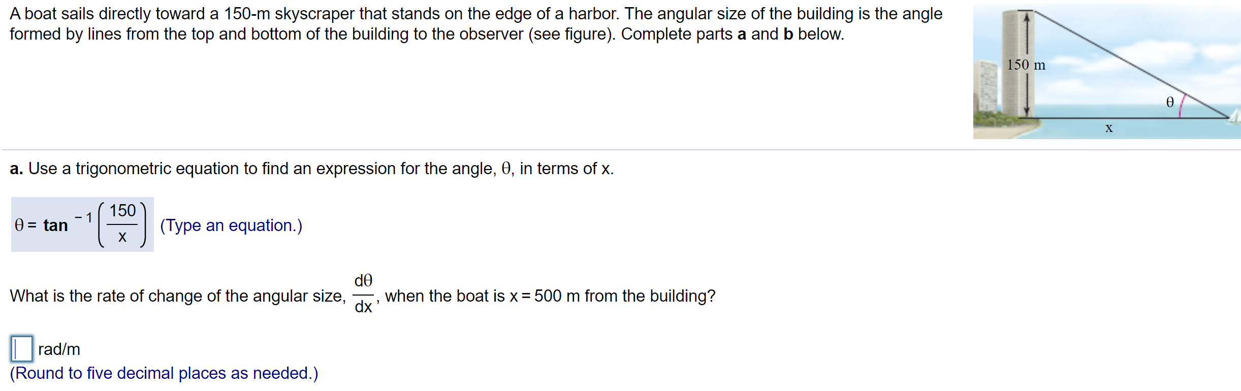 Solved A boat sails directly toward a 150-m skyscraper that | Chegg.com