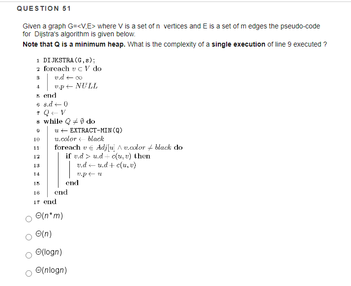 Solved QUESTION 51 Given a graph G= where V is a set of n | Chegg.com