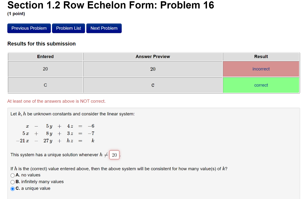 Solved Section 1 2 Row Echelon Form Problem 16 1 Point