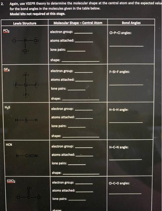 Solved 2. Again, use VSEPR theory to determine the molecular | Chegg.com