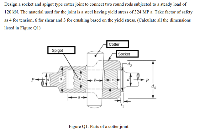 Solved Design a socket and spigot type cotter joint to | Chegg.com