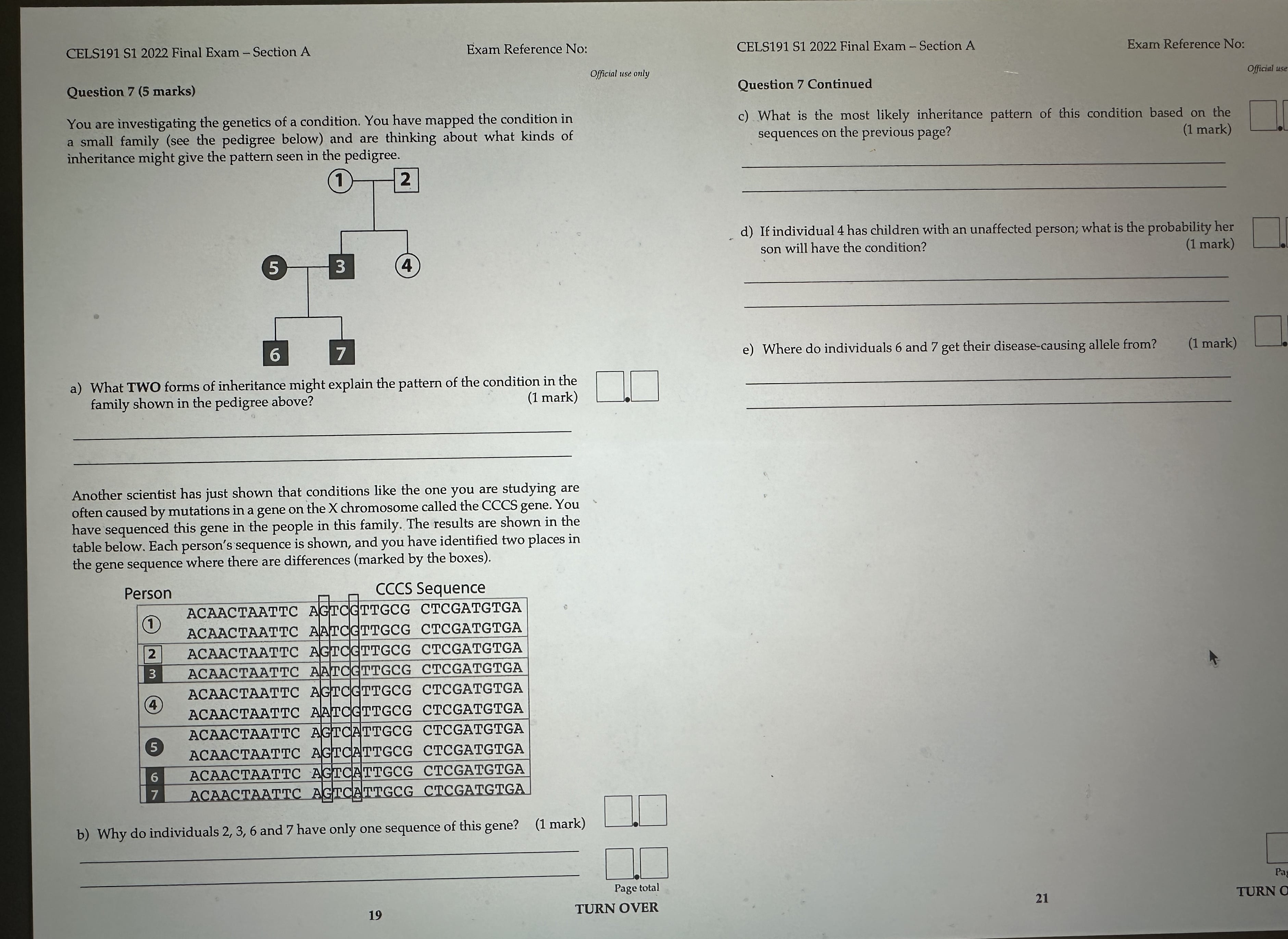 Solved CELS191 S1 2022 Final Exam - Section A Exam Reference | Chegg.com
