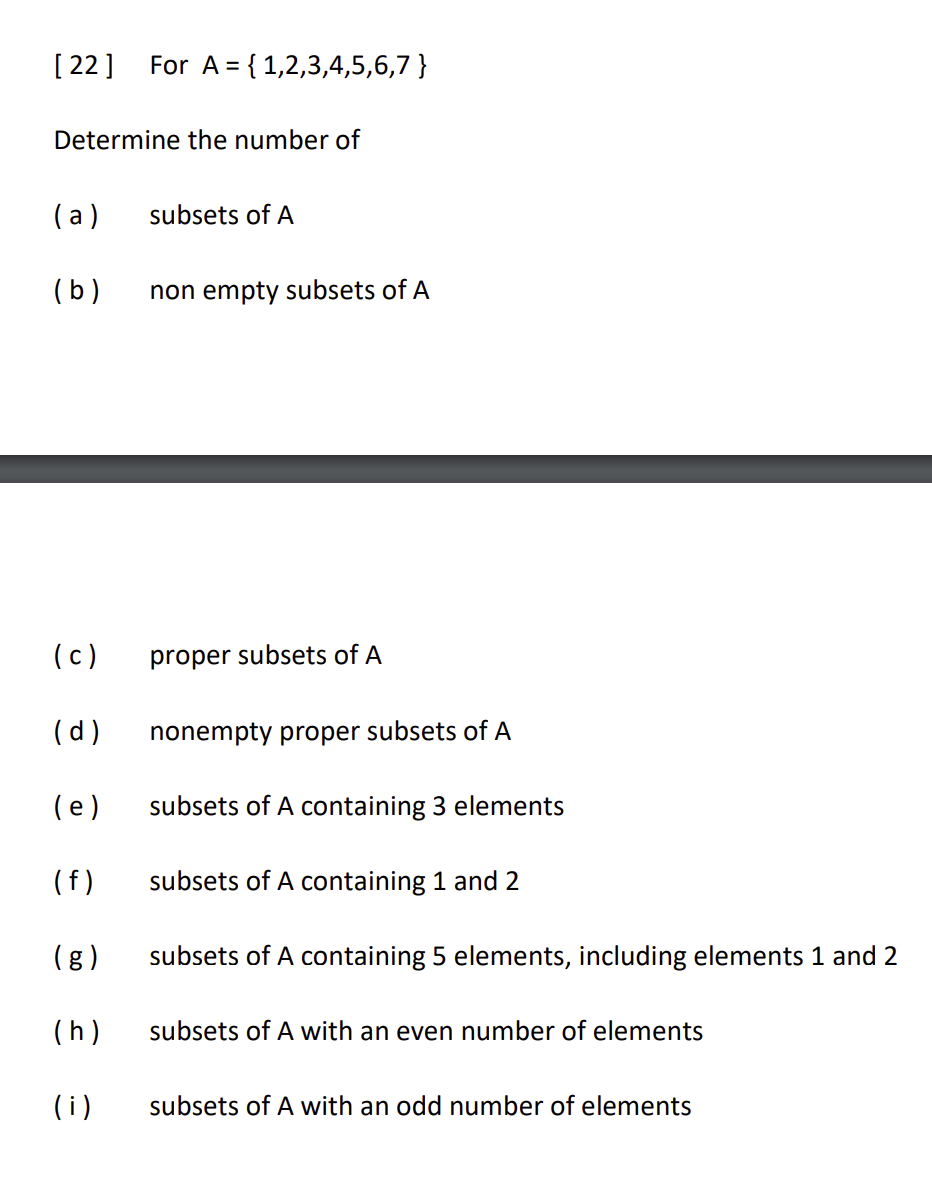 Solved [22 ] For A={1,2,3,4,5,6,7}\\nDetermine the number | Chegg.com
