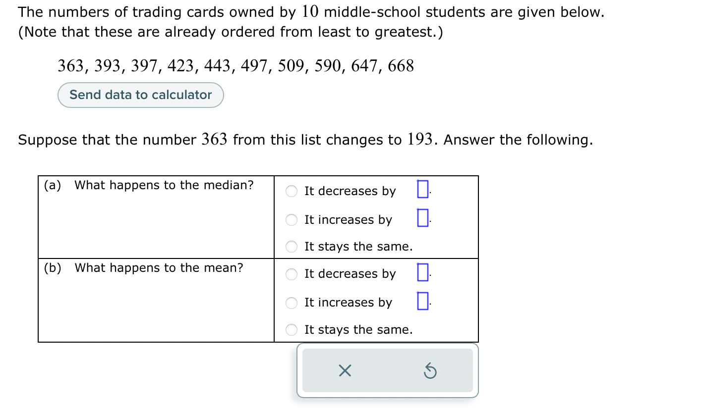 Solved The numbers of trading cards owned by 10 | Chegg.com