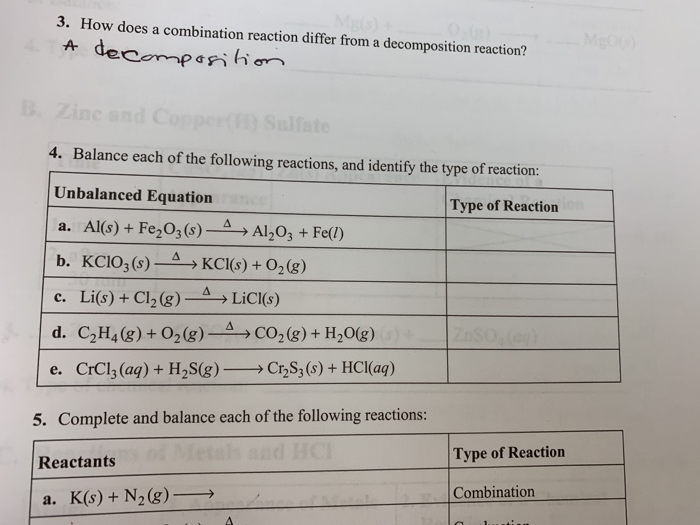 Solved 3. How does a combination reaction differ from a | Chegg.com