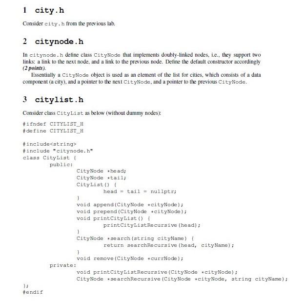 2 citynode. h In citynode. h define class CityNode | Chegg.com