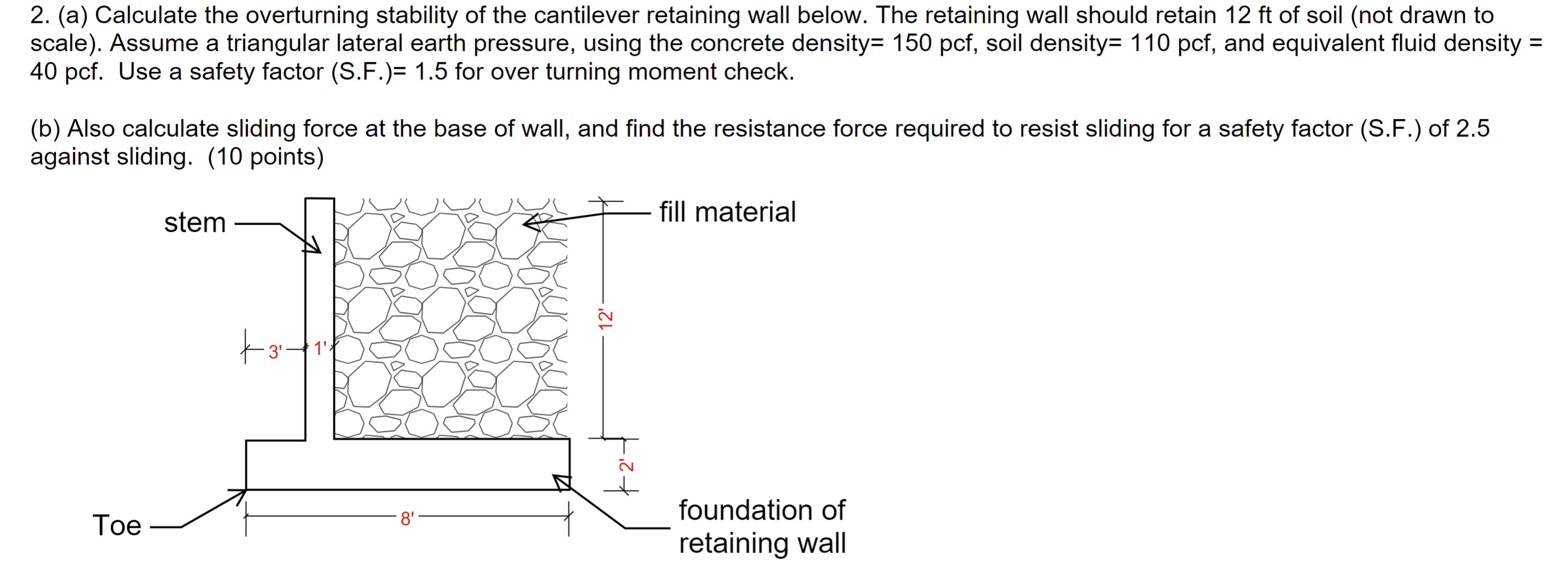 Solved 2. (a) Calculate the overturning stability of the | Chegg.com