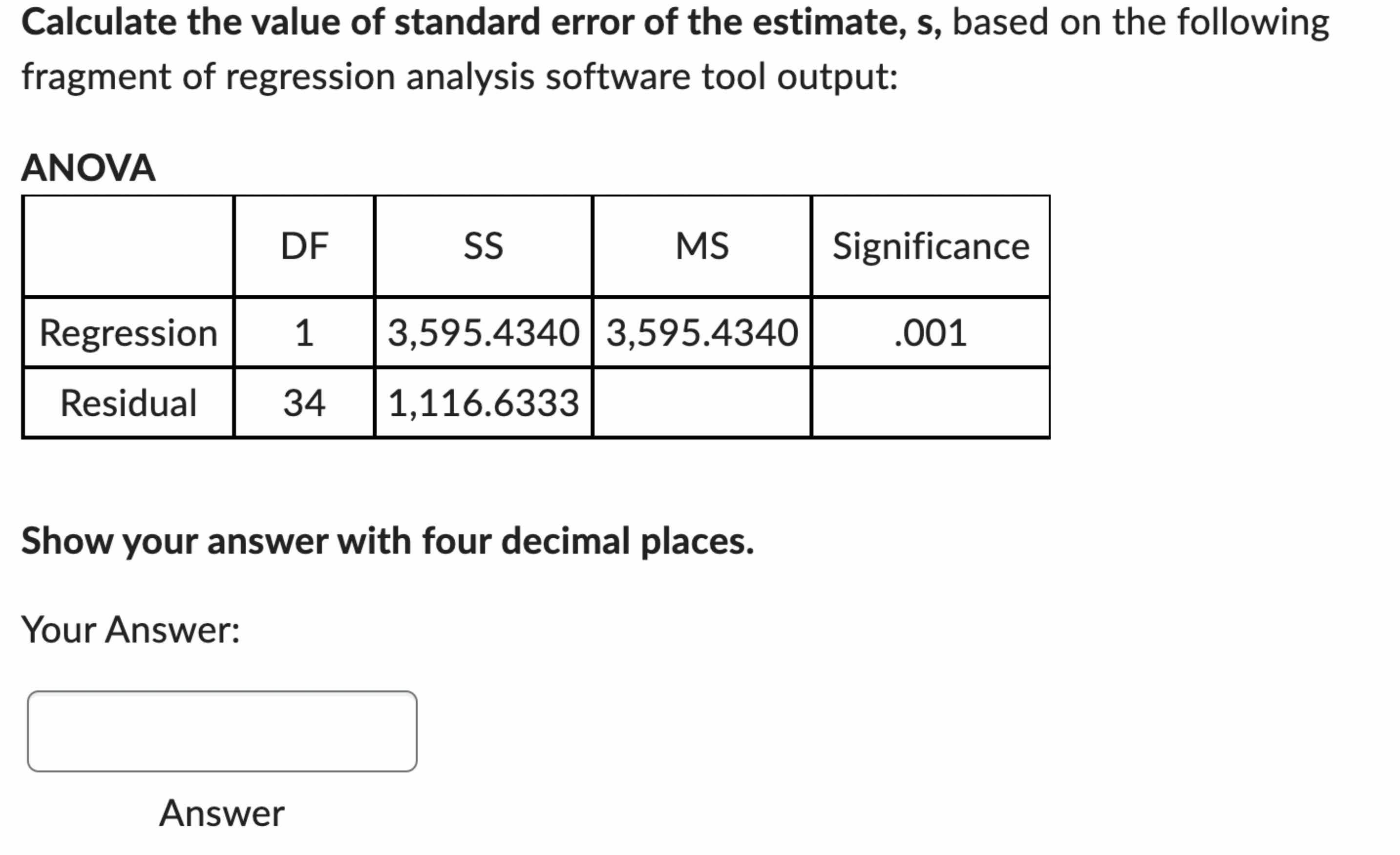 Solved Calculate the value of standard error of the | Chegg.com