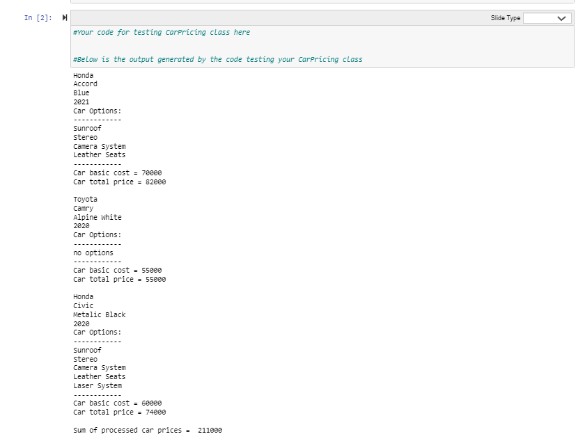 Solved Slide Type Fragment • The CarPricing class allows the | Chegg.com