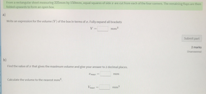 Solved From a rectangular sheet measuring 225mm by 150mm, | Chegg.com